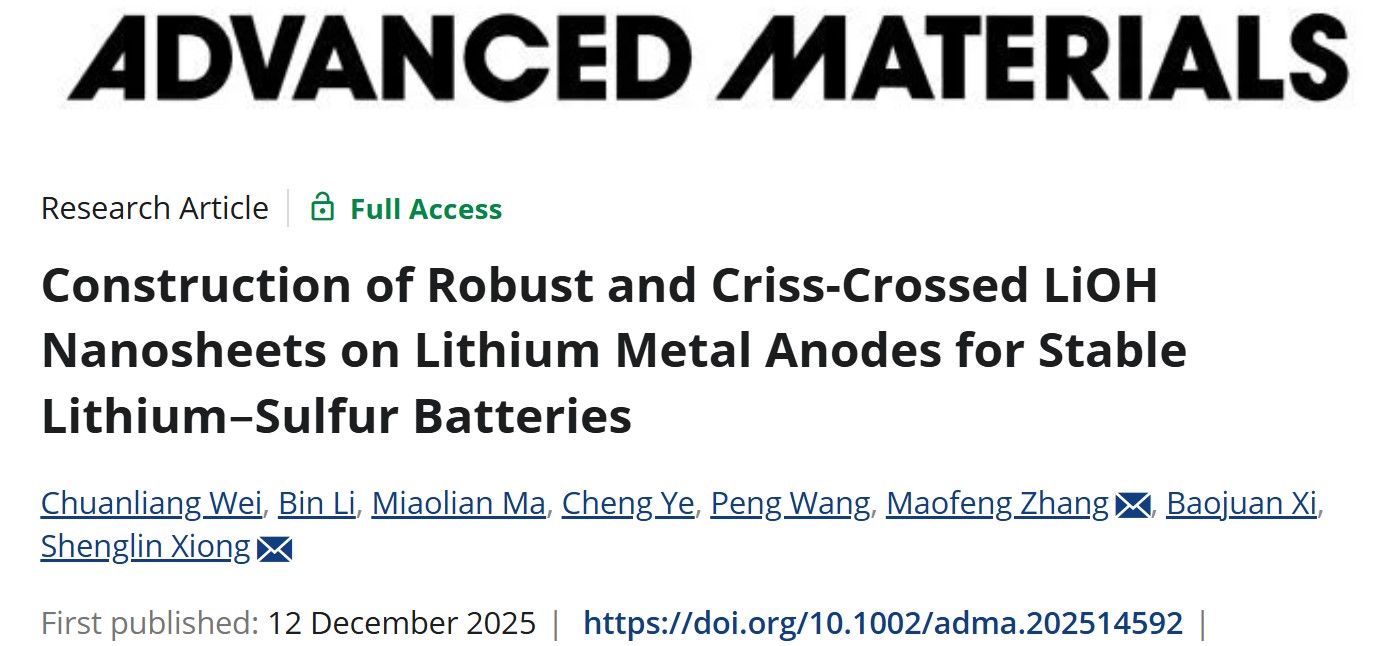 我校宣城校区团队在新能源锂硫电池研究领域取得新进展